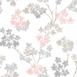 Vliestapete "Blumen", B/L: 0,52mm x 10mm, grau, SUPERFRESCO EASY, Tapeten, Rosa/Grau - 10m x 52cm