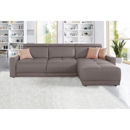 Ecksofa DOMO collection, B:262cm H:84cm T:167cm, braun, Kunstleder SOFTLUX;Struktur fein (100% Polyester);Zierkissen: Microfaser PRIMABELLE (100%