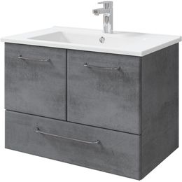 Badm&ouml;bel-Set SAPHIR, grau, Kastenm&ouml;bel-Sets, "Quickset 945 Keramik-Waschtisch mit Unterschrank, 75 cm breit", Waschplatz, 2 T&uuml;ren, 1 Schublade, inkl.
