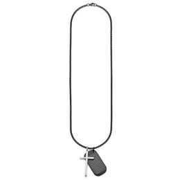 Bruno Banani Herren Kette mit Anh&auml;nger "Schmuck Geschenk Halskette Kreuz Vater Unser Venezianerkette", Edelstahl, L: 55, schwarz, Edelstahl,