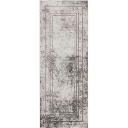 Teppich Carpet City, B:80cm H:11mm L:300cm, grau, Kunstfaser, Wohnzimmer, Teppiche, "Noa 9341", Läufer, Kurzflor, Modern, Weicher Flor, Pflegeleicht,
