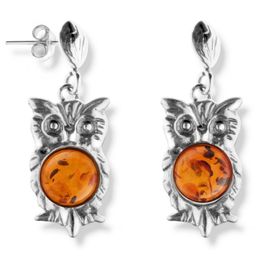 OSTSEE-SCHMUCK Damen Paar Ohrh&auml;nger "- Eule - Silber 925/000 - Bernstein", Silber 925 (Sterlingsilber), silber, Silber 925 (Sterlingsilber), Ohrringe