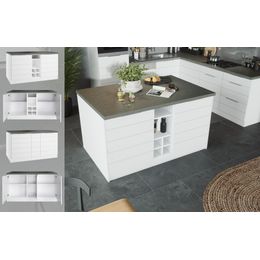 K&uuml;cheninsel KOCHSTATION, B:153cm H:86cm T:100cm, wei&szlig;, Komplettk&uuml;chen-Sets, "KS-Luhe, Breite 153 cm, mit Flaschenregal", MDF-Fronten, Arbeitsplatte