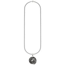 Bruno Banani Damen Kette mit Anh&auml;nger "Schmuck Geschenk Halsschmuck Anh&auml;nger rund Wolfskopf-Optik", Edelstahl, L: 55 B: 2,8mm, schwarz, Edelstahl,