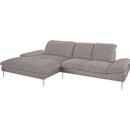 Ecksofa W.Schillig, B:310cm H:87cm T:185cm, grau, Chenille-Flachgewebe R66 (85% Polyester, 15% Nylon);Longlife Xtra-Leder Z59: Glattleder mit