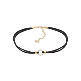 Elli Damen Collier "Halsband schwarz Choker mit Kreis 925 Silber", 32, ohne Stein, Silber 925 (Sterlingsilber), L: 32, gold, Silber 925