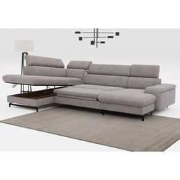 Wohnlandschaft COTTA, B:328cm H:97cm T:215cm, grau, Sofas, "Emma U-Form", mit Kopfteilverstellung, wahlweise mit Bettfunktion & Bettkasten