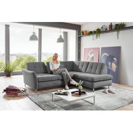 Ecksofa DIE PLANBAR, B:242cm H:87cm T:116cm, grau, 100% Polyester, Wohnzimmer, Sofas, "MP-IN20016 L-Form mit Kaltschaum-Polsterung", wahlweise mit