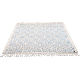 Teppich Tom Tailor HOME, B:190cm H:10mm L:290cm, blau, Schurwolle, Wohnzimmer, Teppiche, "Colored Macrame", Handweb Teppich, reine Wolle, handgewebt,