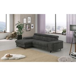 Ecksofa COTTA, B:267cm H:97cm T:165cm, grau, Wohnzimmer, Sofas, "Emma L-Form", mit Kopfteilverstellung, wahlweise mit Bettfunktion & Bettkasten