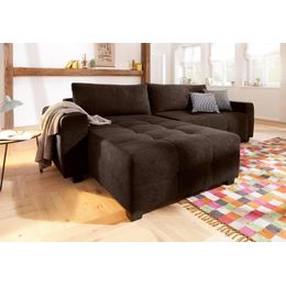 Ecksofa Home Affaire, B:254cm H:87cm T:162cm, braun, Microfaser PRIMABELLE (100% Polyester);Struktur fein ( 100% Polyester);Zierkissen: 100%