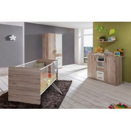 Babyzimmer-Komplettset wimex, weiß, Holzwerkstoff, Schlafzimmermöbel-Sets, "Bergamo", Bett + Wickelkommode + 2 trg. Schrank