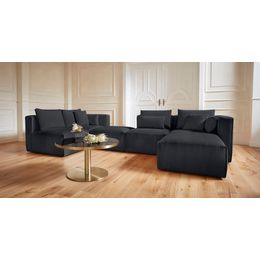 Wohnlandschaft Home Affaire, B:360cm H:75cm T:182cm, schwarz, Struktur Hahnentritt (67% Polypropylen 33% Polyester);Fellimitat (100%