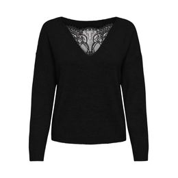 Only Damen Rundhalspullover "ONLANJA LS LACE MIX O-NECK ZL KNT", schwarz, Gr. XS, unifarben, Feinstrick, Obermaterial: 75% Polyacryl, 22% Polyester,