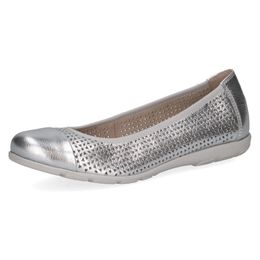 Caprice Damen Ballerina, Gr. 39, silber, Leder, Schuhe, Slipper, Bequemschuh, Schlupfschuh mit Perforation