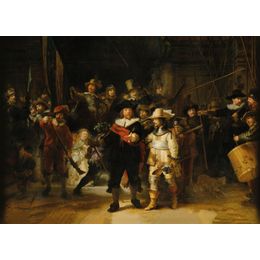 Leinwandbild, B:100cm H:60cm, braun, Art for the home, Leinwand, Wohnzimmer, Bilder, "Die Nachtwacht", die Nachtwache Rembrandt 100x70 cm