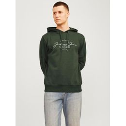 Jack & Jones JACK & JONES Herren Kapuzensweatshirt "JJFERRIS SWEAT HOOD", gr&uuml;n, Gr. S, bedruckt, angeraute Sweatware, Obermaterial: 60% Baumwolle, 40% Polyester,