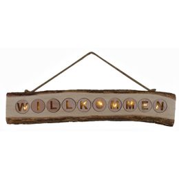 Näve NÄVE LED Dekolicht "Willkommen", Ø 60cm H: 12cm, beige, Leuchten, Schriftzug "Willkommen", 2xAA Batterien, incl. Aufhängung/Jute