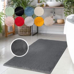 Badematte Carpet City, H:14mm, grau, Polyester, Badematten, "Topia Mats, Badteppich uni", Hochflor, Kaninchen Haptik, Polyester, Badezimmerteppich,