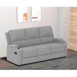 3-Sitzer Home Affaire, B:207cm H:105cm T:94cm, grau, 100% Polyester, Sofas, "Napori", Kinosofa mit 2 x Relaxfunktion und Getränkehalter