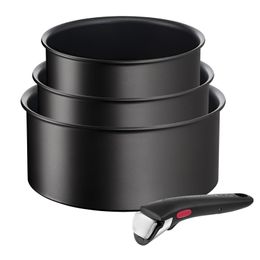 Tefal Topf-Set "Ingenio Unlimited, Kasserollen Set abnehmbarer Griff, Induktion", schwarz, Töpfe, stapelbar, platzsparend, Titanium 6x