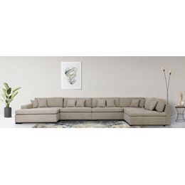 Wohnlandschaft Home Affaire, B:390cm H:86cm T:190cm, beige, 100% Polyester, Sofas, "Skara U-Form", Lounge-Sofa mit Federkernpolsterung, in vielen