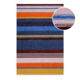 Teppich Wecon Home, B:140cm H:7mm L:200cm, bunt, Polyester, Wohnzimmer, Teppiche, "Petrol", handgefertigt, pflegeleicht, gestreift, Wohnzimmer,