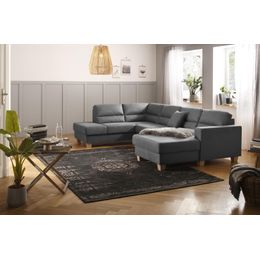 Wohnlandschaft Home Affaire, B:313cm H:85cm, grau, Sofas, "Navan, komfortabel mit viel Platz, U-Form", wahlweise mit Bettfunktion und Kopfstütze