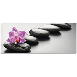 Glasbild Artland, B:125cm H:50cm, grau, Glas, Küche, Bilder, "Spa-Konzept mit Zen Steinen und Orchidee", in verschiedenen Größen