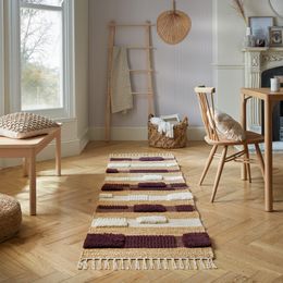Teppich FLAIR RUGS, B:60cm H:22mm L:230cm, lila, Jute, Wolle, Wohnzimmer, Teppiche, "Medina Blocks, mit abstrakten Linien", aus Jute/-und