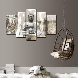 Leinwandbild, B:150cm H:30cm T:2,5cm, bunt, Art for the home, Leinwand, Wohnzimmer, Bilder, "Buddha XXL", Buddha SET 5-teilig 100x150 cm