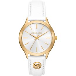 Michael Kors Damen Quarzuhr "SLIM RUNWAY", weiß, Armbanduhren, Armbanduhr, Damenuhr, Lederarmband, analog
