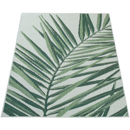 Teppich Paco Home, H:4mm &Oslash;:200cm, gr&uuml;n, Polypropylen, Wohnzimmer, Teppiche, "Ostende 537", Flachgewebe, Motiv Palmenbl&auml;tter, In- und Outdoor