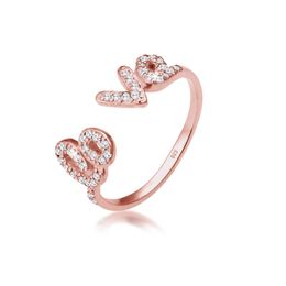 Elli Damen Fingerring "Love-Schriftzug Zirkonia 925 Sterling Silber", Resizable,mit Steinen, Silber 925 (Sterlingsilber), 1mmrosegold, Silber 925