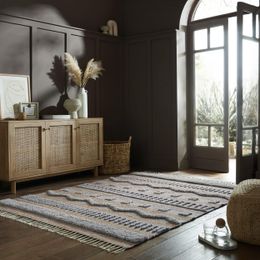 Teppich FLAIR RUGS, B:160cm H:12mm L:230cm, beige, Baumwolle, Jute, Wolle, Wohnzimmer, Teppiche, "Medina, mit abstraktem Streifenmuster", Boho-Look,