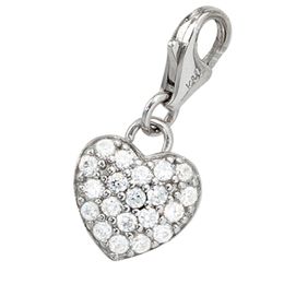 Jobo Damen Charm Herz "Herz", silber, Silber 925 (Sterlingsilber), Charms, 925 Silber rhodiniert mit 20 Zirkonia
