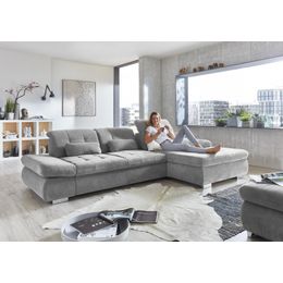 Ecksofa DIE PLANBAR, B:331cm H:84cm T:124cm, silber, 100% Polyester, Wohnzimmer, Sofas, "MP-IN17004 L-Form", wahlweise mit Bettfunktion, Sitztiefen-