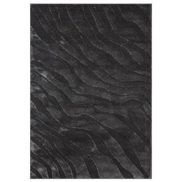 Teppich OTTO HOME, B:60cm H:19mm L:90cmschwarz, Kunstfaser, Wohnzimmer, Teppiche, "Benia, Hoch-Tief-Struktur", Wellen-Design, leichter Glanz, modern,