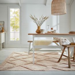 Teppich FLAIR RUGS, B:120cm H:10mm L:170cm, beige, Baumwolle, Wohnzimmer, Teppiche, "Tessa Baumwolle mit Rautenmuster", Baumwolle Scandi, mit
