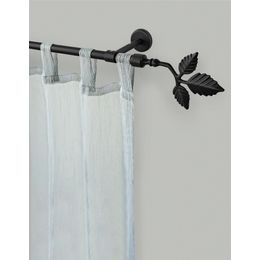 Gardinenstange Garesa, L:400cm &Oslash;:16mm, schwarz, Metall, Gardinenstangen, "SHEET", Vorhanggarnitur, verl&auml;ngerbar, Knopf mit Bl&auml;tter, ohne Ringe