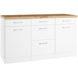 Unterschrank KOCHSTATION, B:150cm H:86cm T:60cm, weiß, Spanplatte, Küche, Schränke, "KS-Milan", Unterschrank 150 cm, matte oder hochglänzende Fronten