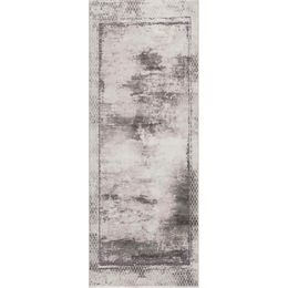 Teppich Carpet City, B:80cm H:11mm L:300cm, grau, Kunstfaser, Wohnzimmer, Teppiche, "Noa 9332", Läufer, Kurzflor, Modern, Weicher Flor, Pflegeleicht,