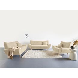 Polstergarnitur Home Affaire, H:80cm T:82cm, beige, Sitzmöbel-Sets, "Basta", Komfortable Wellenunterfederung
