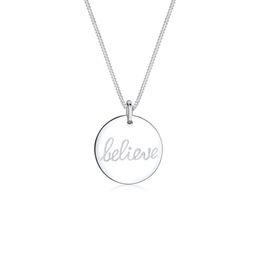 Elli Damen Kette mit Anhänger "Plättchen mit Believe-Schriftzug Silber 925", 45, ohne Stein, Silber 925 (Sterlingsilber), L: 45silber, Silber 925