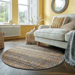 Teppich FLAIR RUGS, H:8mm Ø:140cm, gelb, Kunstfaser, Wohnzimmer, Teppiche, "Camino", Flachgewebe, Skandi, Esszimmer, Wohnzimmer, Flur