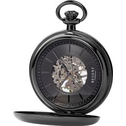 Regent Uhren REGENT Damen Taschenuhr, schwarz, Taschenuhren, Herrenuhr, Handaufzug, Kette, offene Unruh