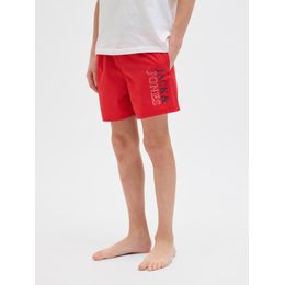 Jack & Jones Kinder Badeshorts "JPSTMAUI mit Logoprint und praktischen Taschen", rot, Gr. 164, JACK & JONES JUNIOR, bedruckt, Web, Recycling-Polyester, Badehosen,