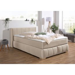 Boxspringbett Home Affaire, B:147cm L:225cm, beige, Samtoptik (100% Polyester);Bezug der Spiegelfläche Matratzendrell aus 100% Polyester;Struktur