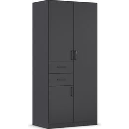 Dreht&uuml;renschrank Rauch, B:91cm H:197cm T:54cm, grau, Holzwerkstoff, Schr&auml;nke, "Kleiderschrank Schrank Garderobe MAIKA mit Dekor-Front", 2 Schubladen,