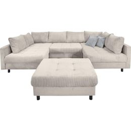 Wohnlandschaft Collection AB, B:298cm H:44cm T:184cm, beige, 100%Polyester, Sofas, "Toni U-Form, B: 298 cm", mit Hocker & 3 Zierkissen, Federkern